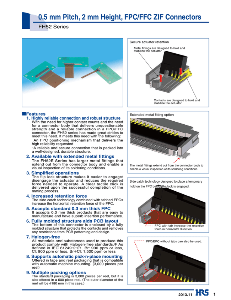 FH52 Series FPC/FFC ZIF Connectors Datasheet