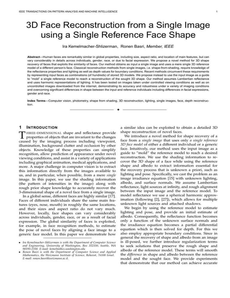 3D Face Reconstruction from a Single Image using a Single