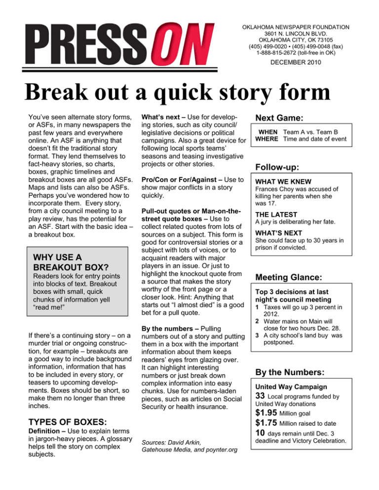 Alternate Story Forms: Breakout Boxes in Journalism