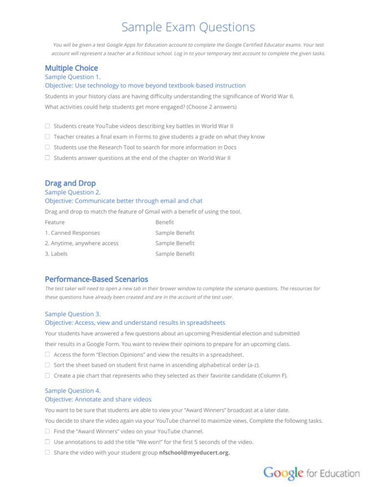 Google Certified Educator Exam Sample Questions