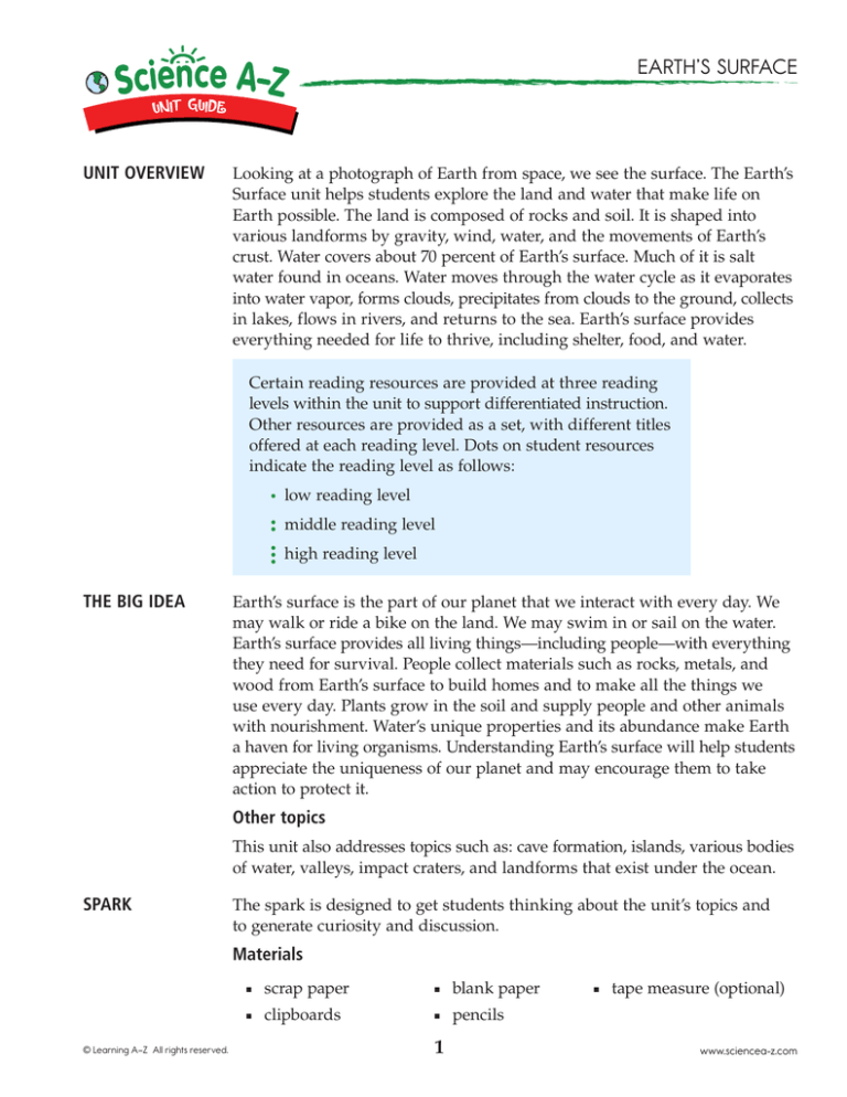 Earth`s Surface Unit Guide