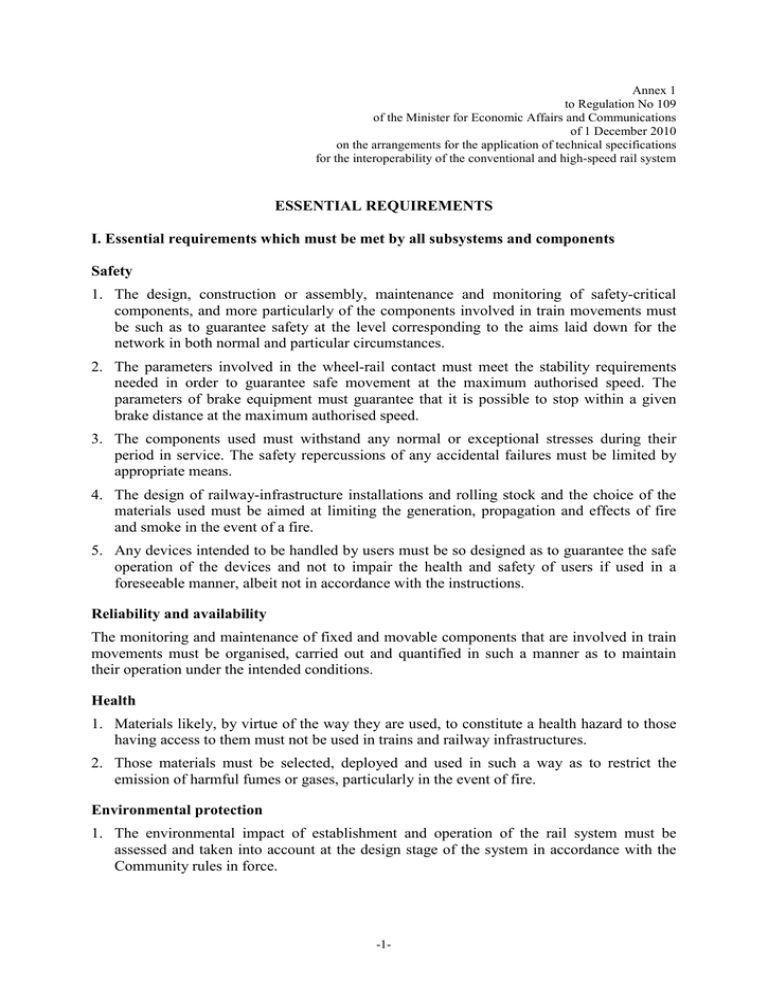 ESSENTIAL REQUIREMENTS I Essential Requirements Which Must