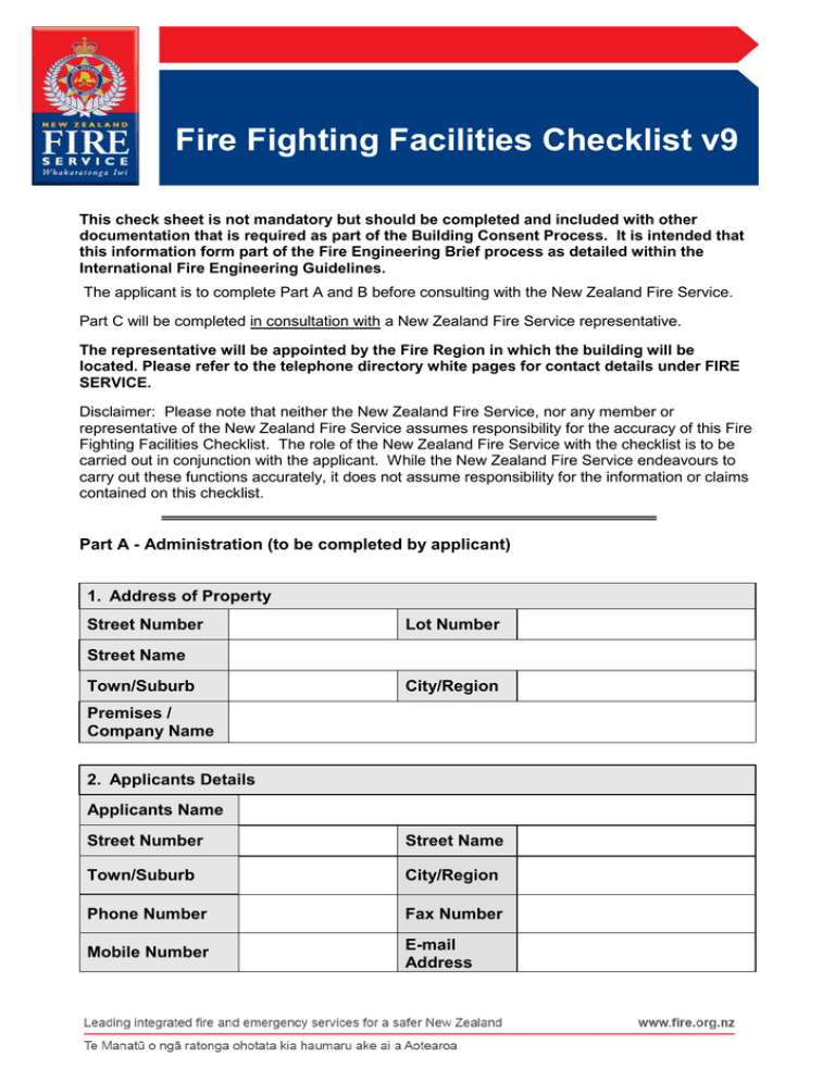 Fire Fighting Facilities Checklist v9 - New Zealand