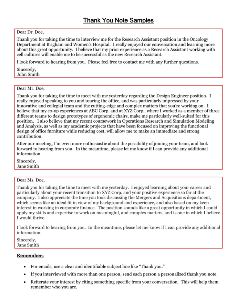 Thank You Note Samples