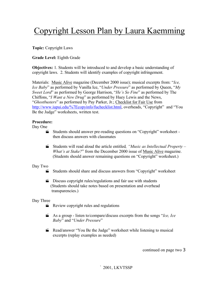 Copyright Laws Lesson Plan for 8th Grade