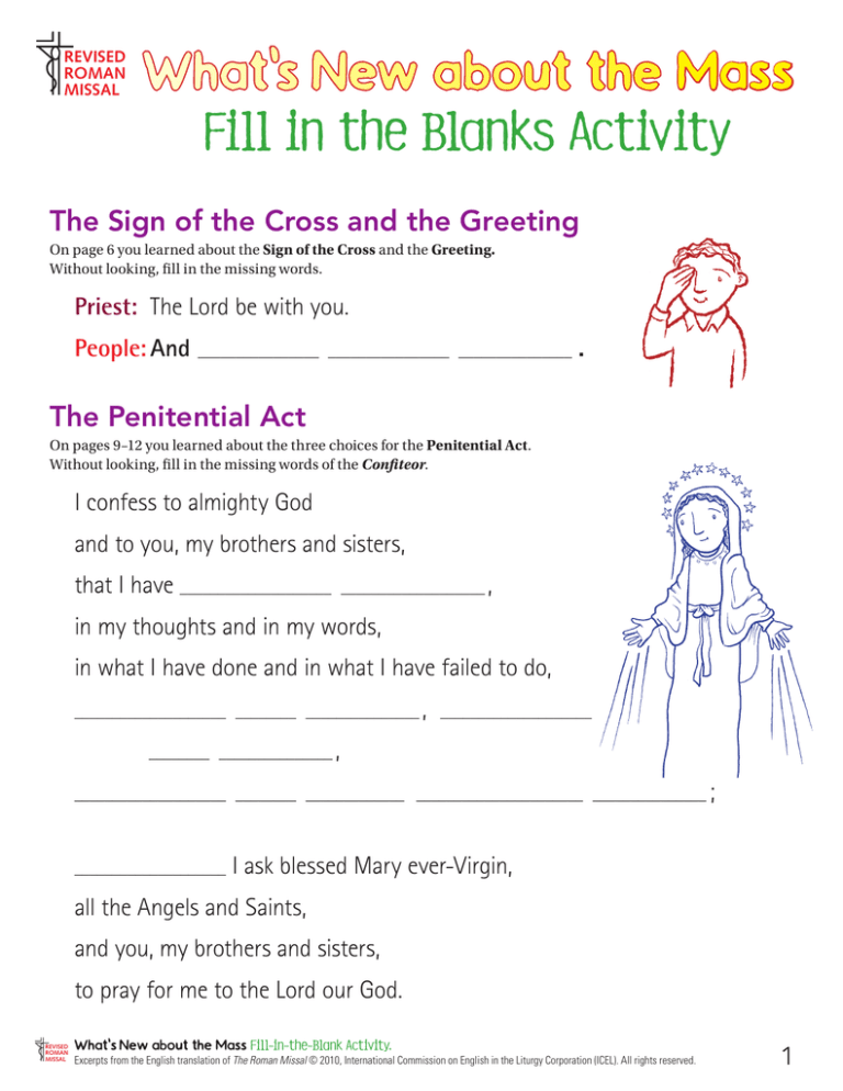 Revised Roman Missal: Mass Fill-in-the-Blanks Activity