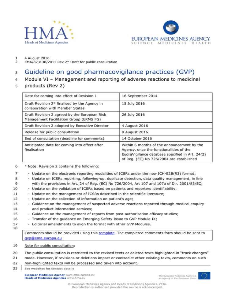 GVP Module VI: Adverse Reaction Management & Reporting