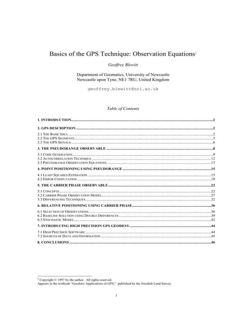 Basics of the GPS Technique: Observation Equations§