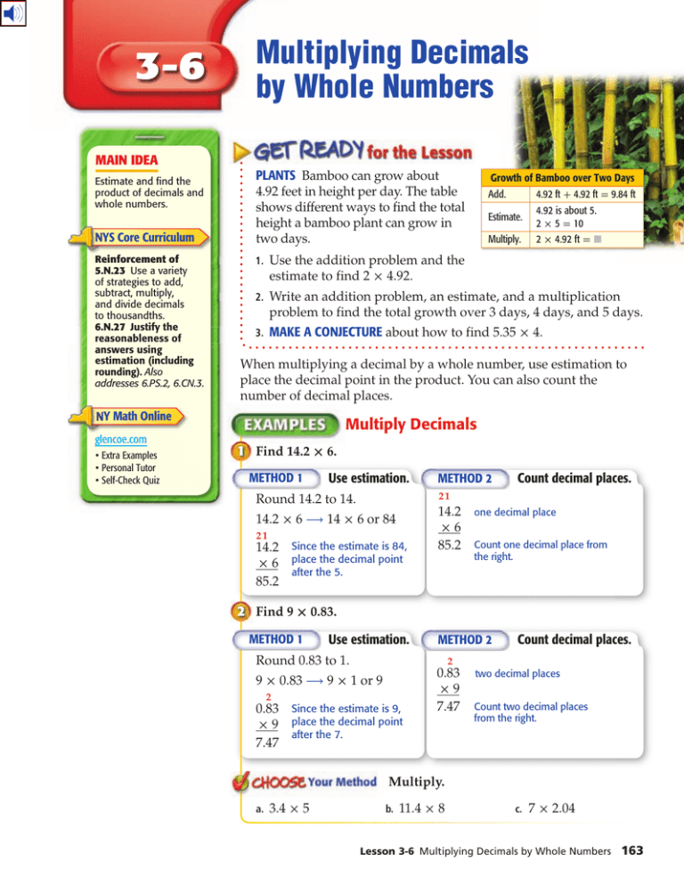 Multiplying Decimals by Whole Numbers