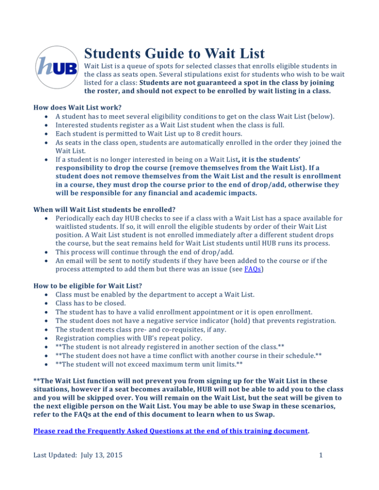 Students Guide to Wait List