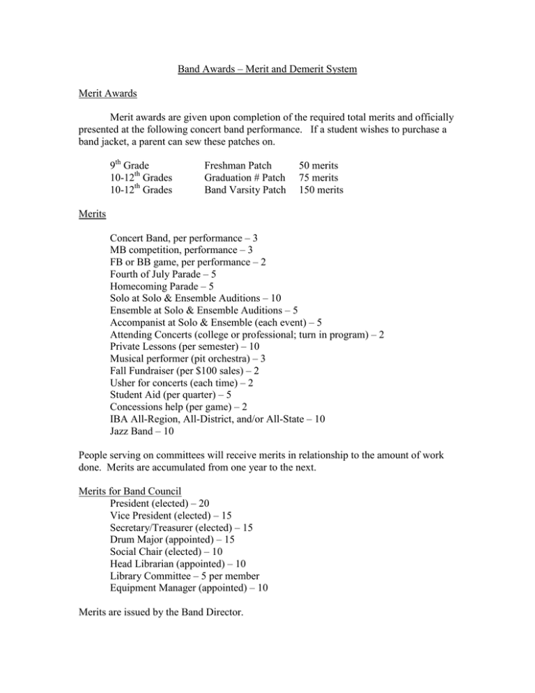 Merits and Demerits - School City of Hobart