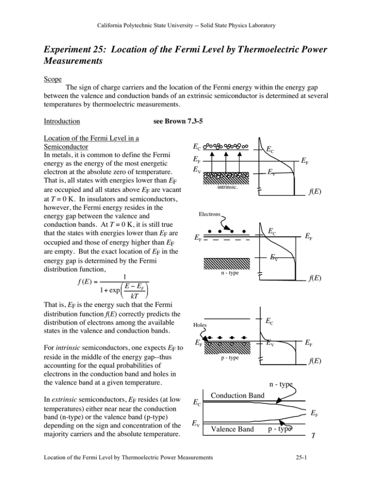 Fermi Level Measurement by Thermoelectric Power - Lab Experiment