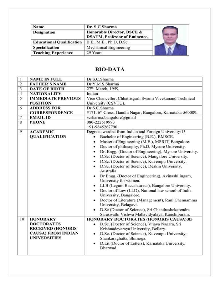 Dr. S. C. Sharma - Dayananda Sagar Institutions