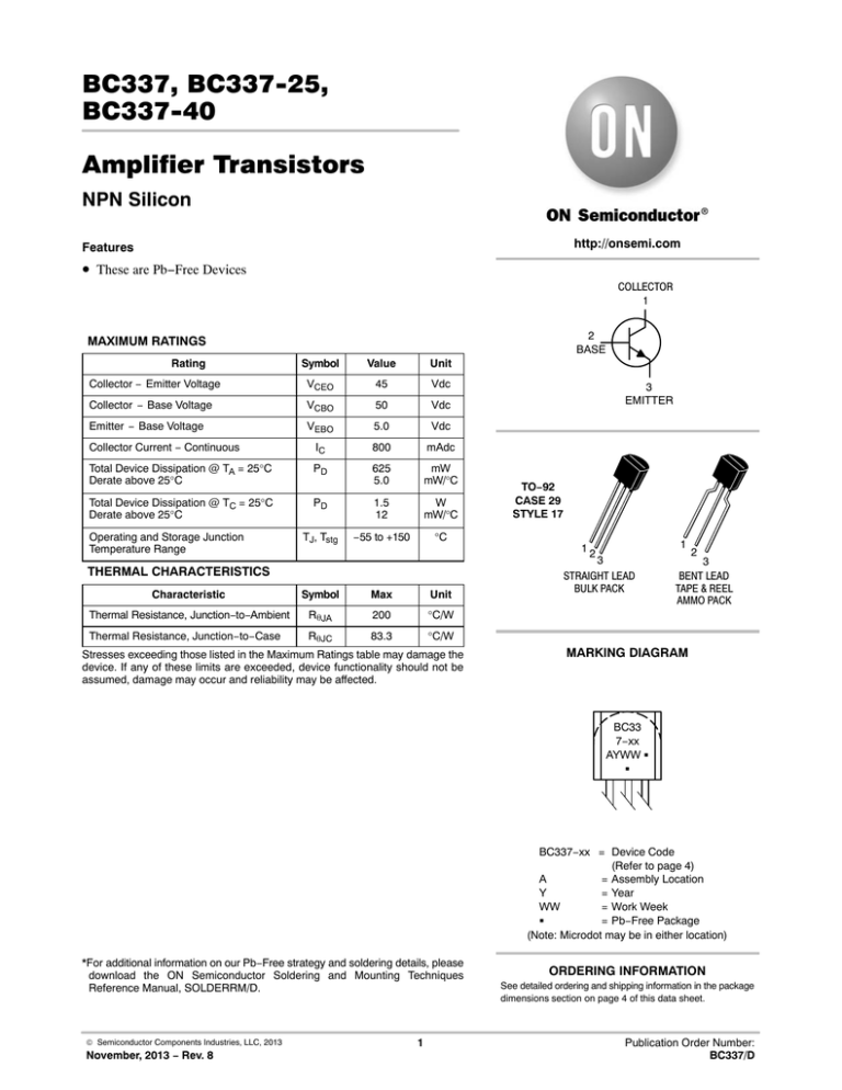 BC337 Transistor Datasheet: Specs & Ordering Info