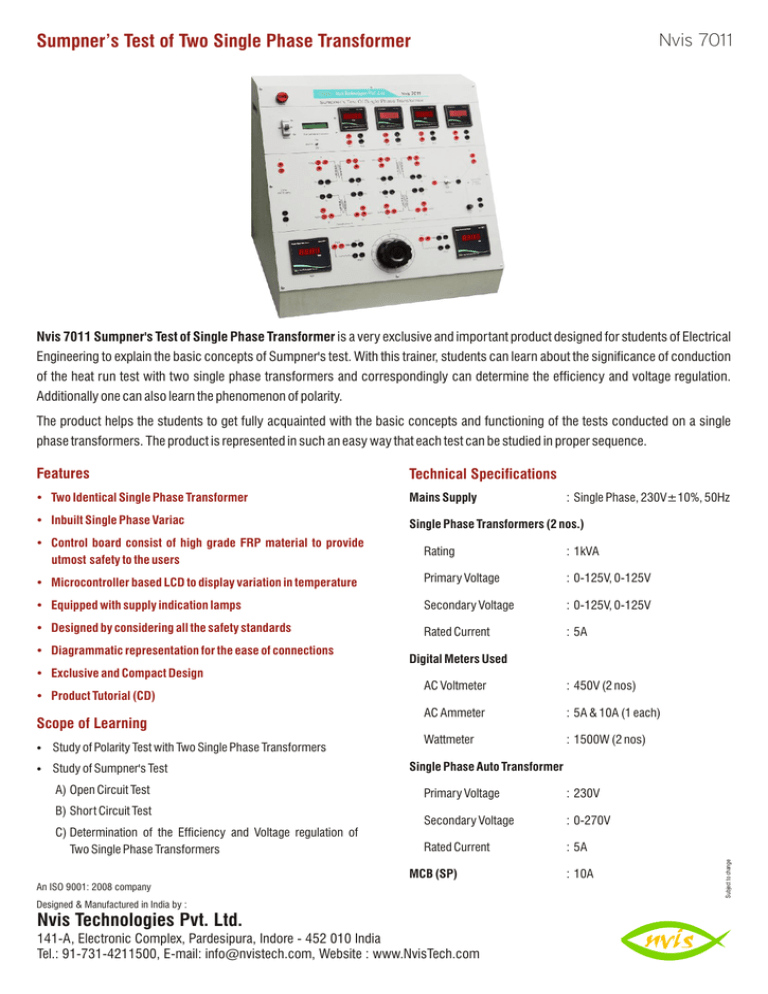 Nvis 7011 Sumpner`s Test of Two Single Phase Transformer Nvis