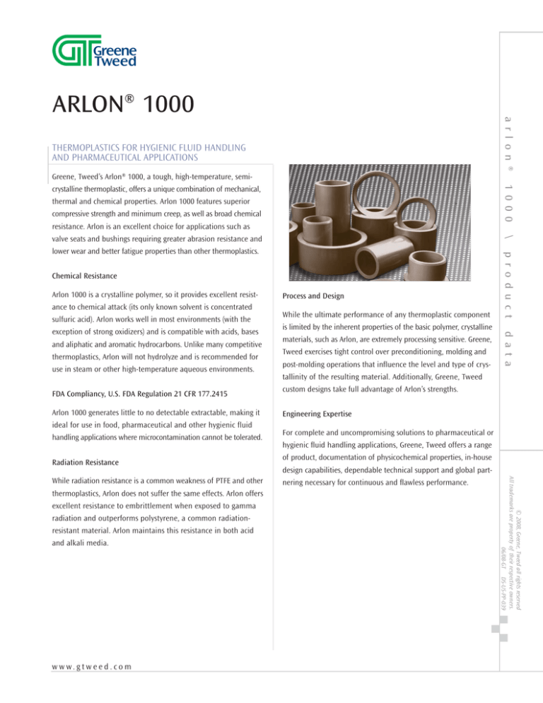 Arlon 1000 Thermoplastic Datasheet | Greene Tweed