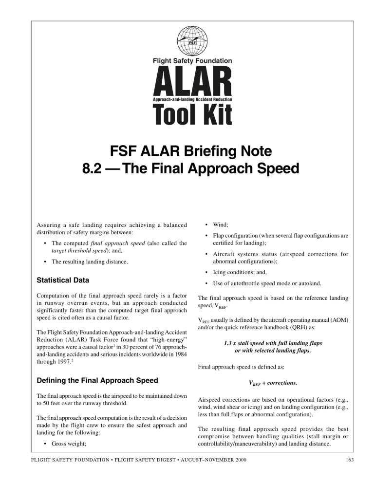 Final Approach Speed: Aviation Safety Briefing Note