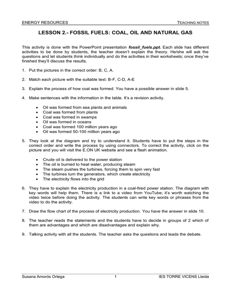 Fossil Fuels: Coal, Oil, Natural Gas - Lesson Plan