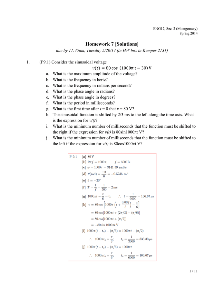 Electrical Engineering Homework 7 Solutions