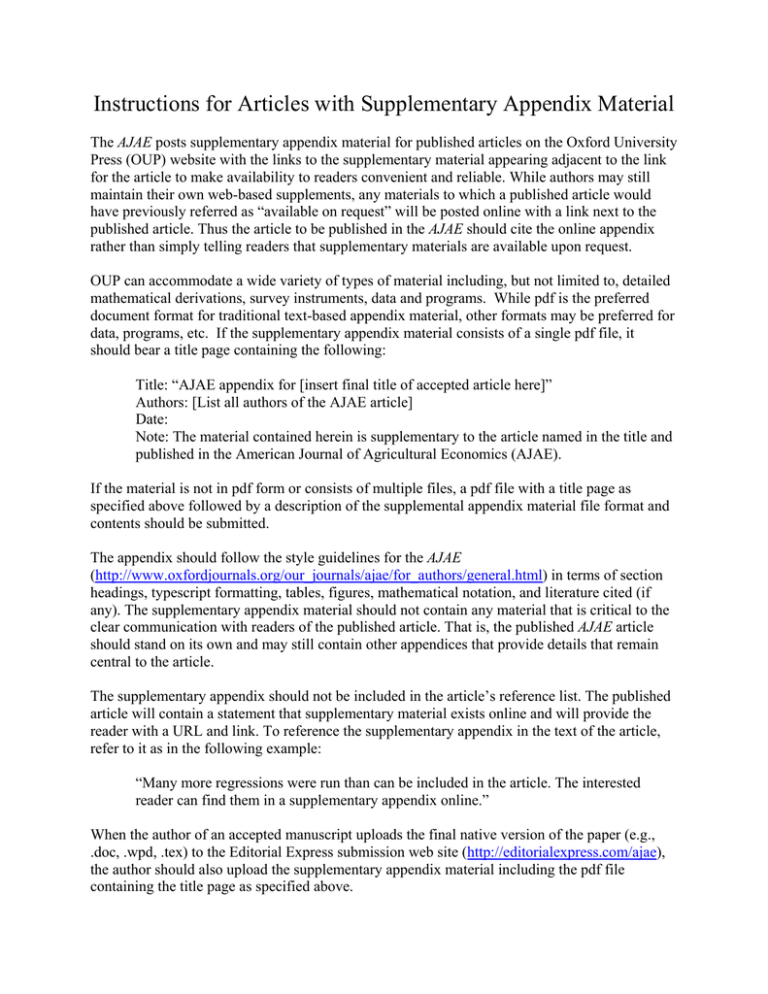 AJAE Supplementary Appendix Instructions for Authors