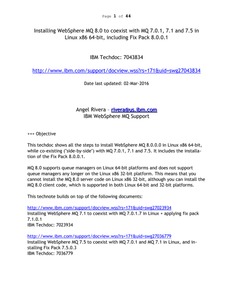 WebSphere MQ 8.0 Installation on Linux: Coexistence Guide