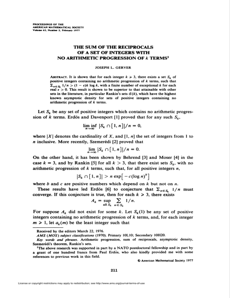 The Sum Of The Reciprocals Of A Set Of Integers With