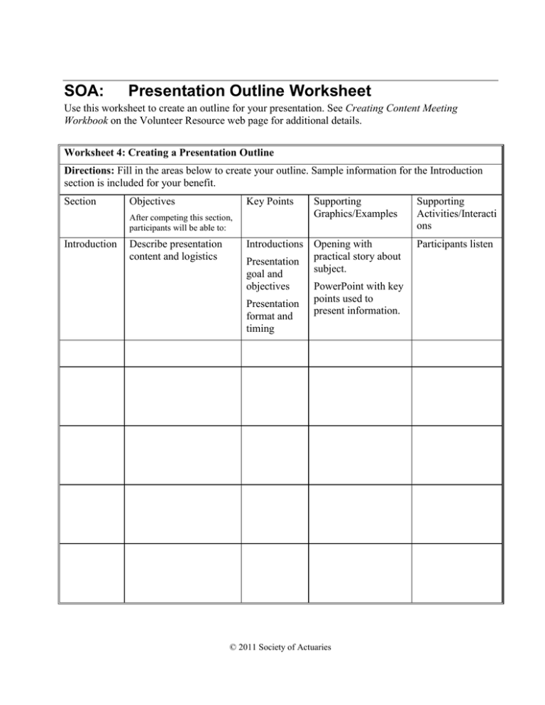 Presentation Outline Worksheet - SOA Template
