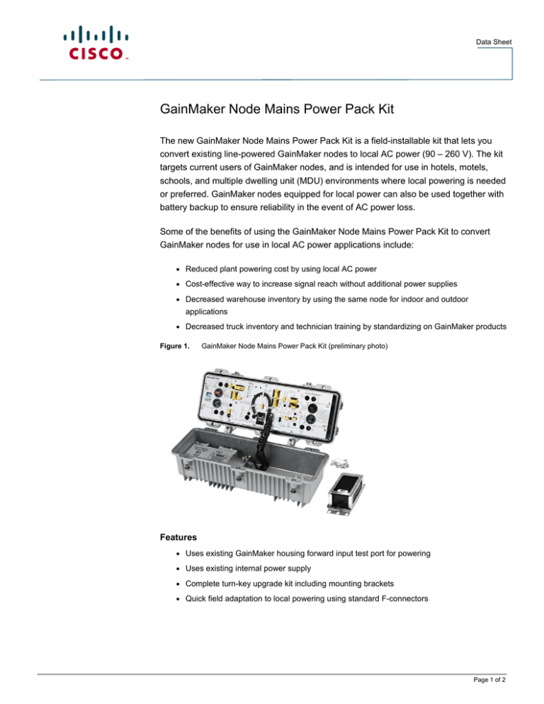 GainMaker Node Mains Power Pack Kit Data Sheet