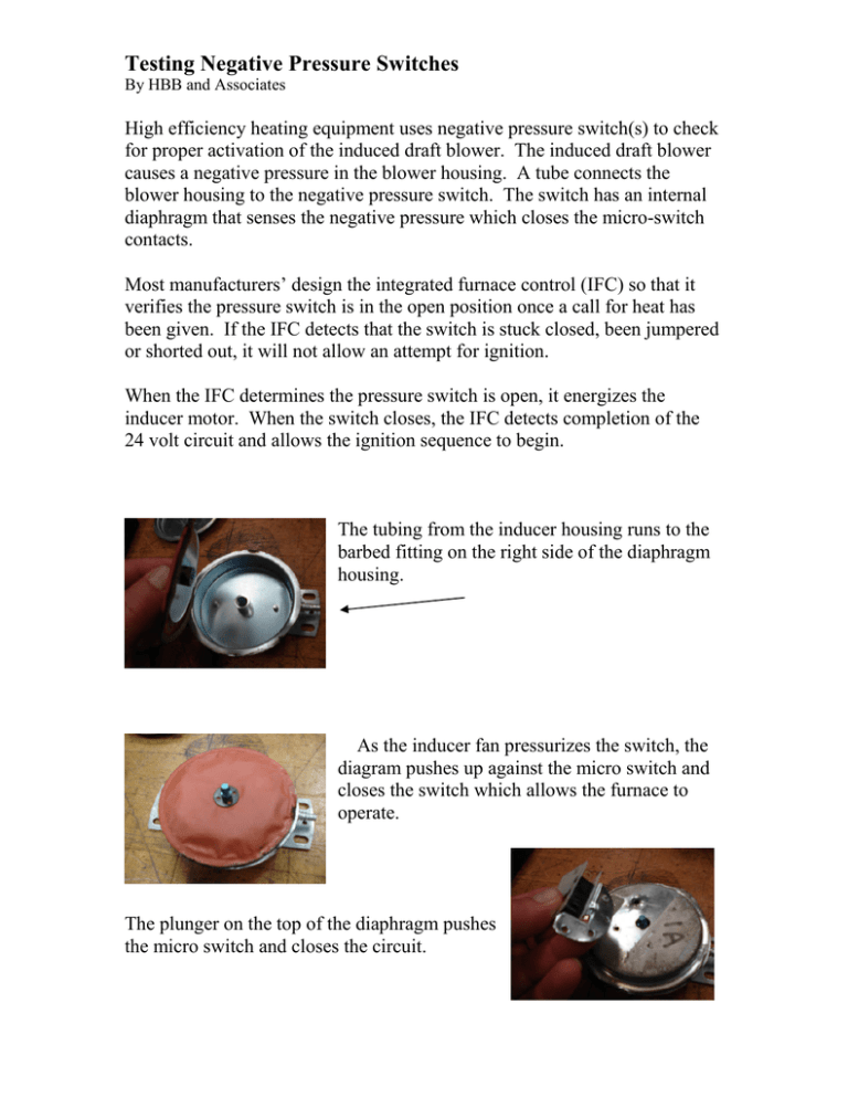 Testing Negative Pressure Switches