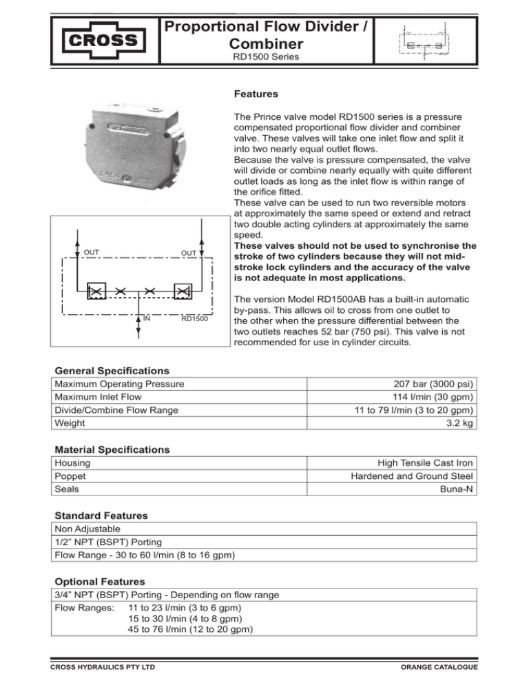 RD1500 Proportional Flow Divider/Combiner Valve Datasheet