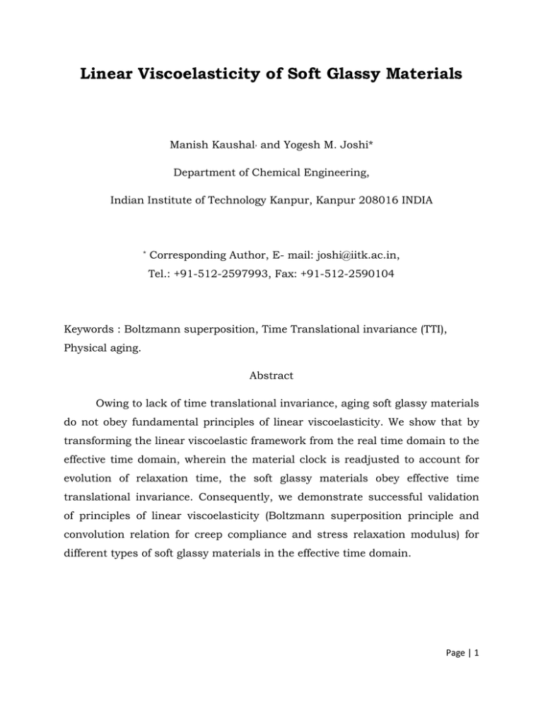 Linear Viscoelasticity Of Soft Glassy Materials