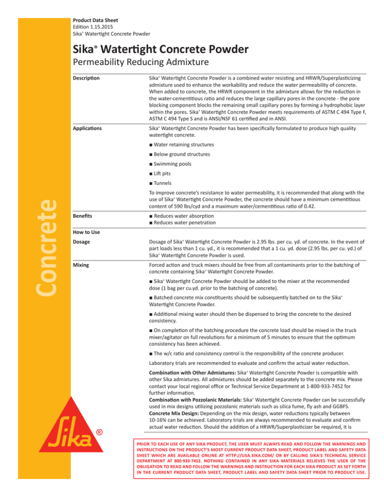 Sika® Watertight Concrete Powder