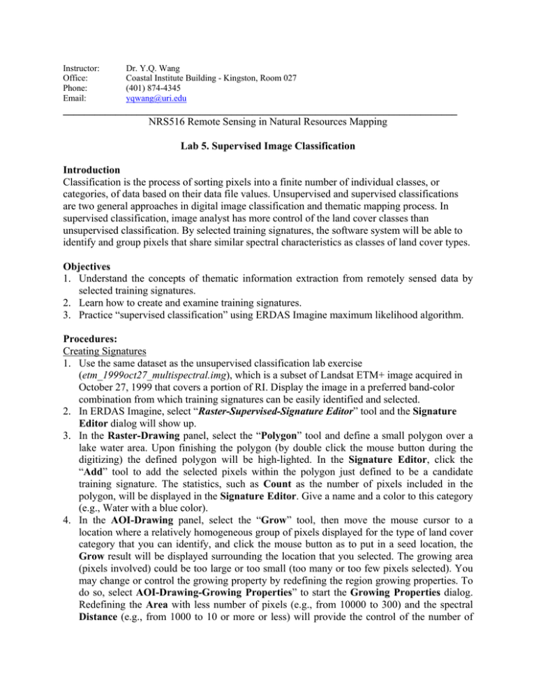 Supervised Image Classification Lab Exercise