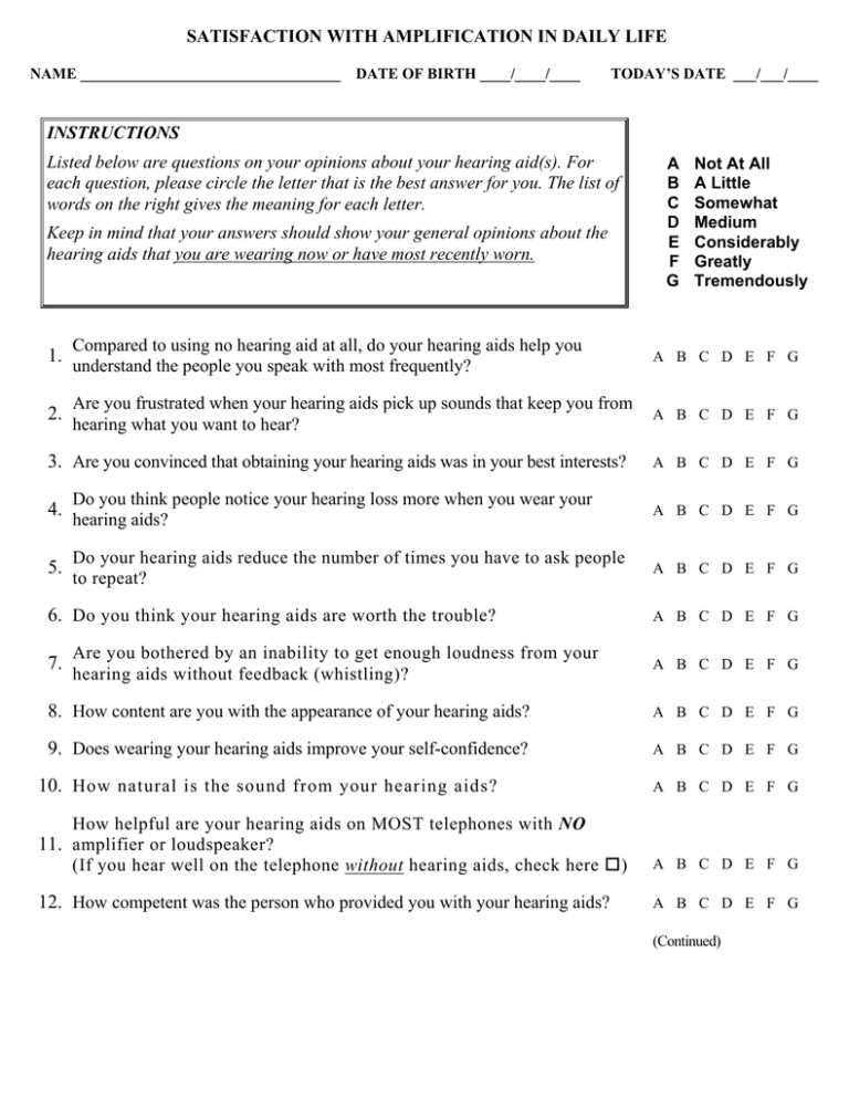 Hearing Aid Satisfaction Questionnaire