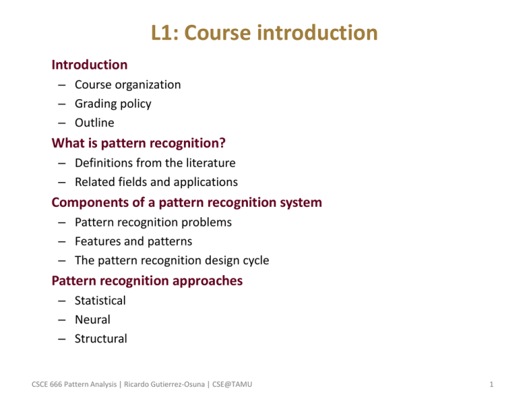 Pattern Recognition Course Introduction
