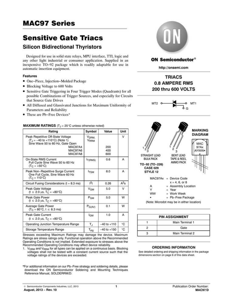 MAC97 - Sensitive Gate TRIACS