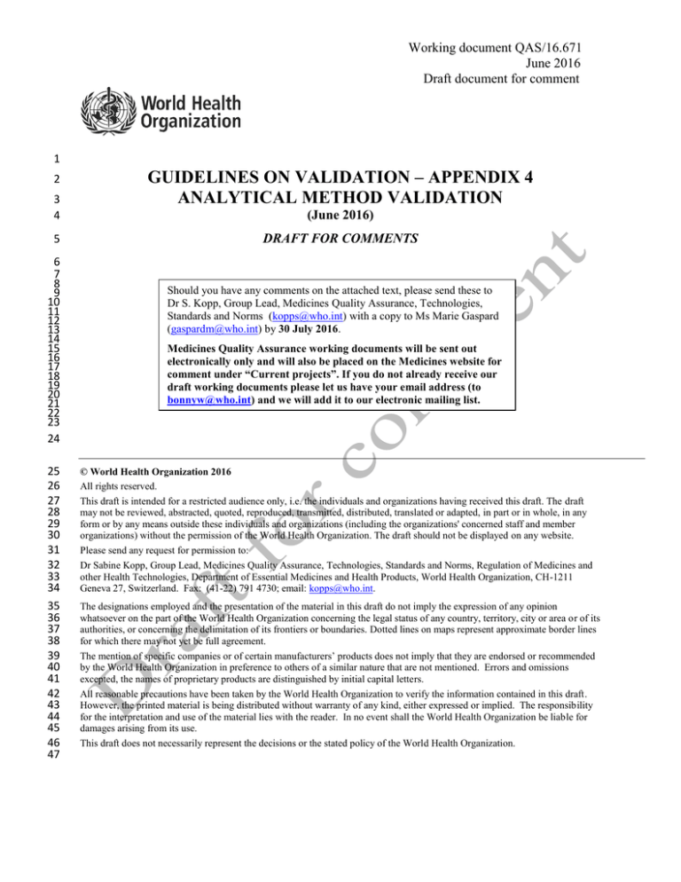 Analytical Method Validation Guidelines - WHO Draft