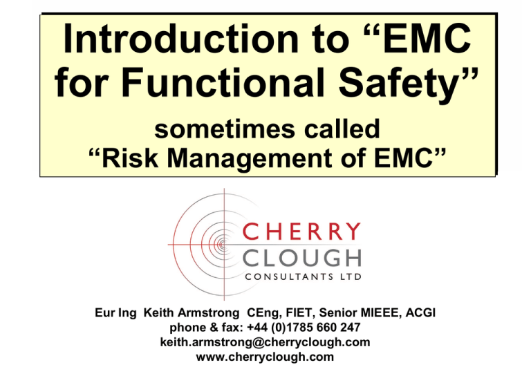 EMC for Functional Safety: Risk Management Presentation