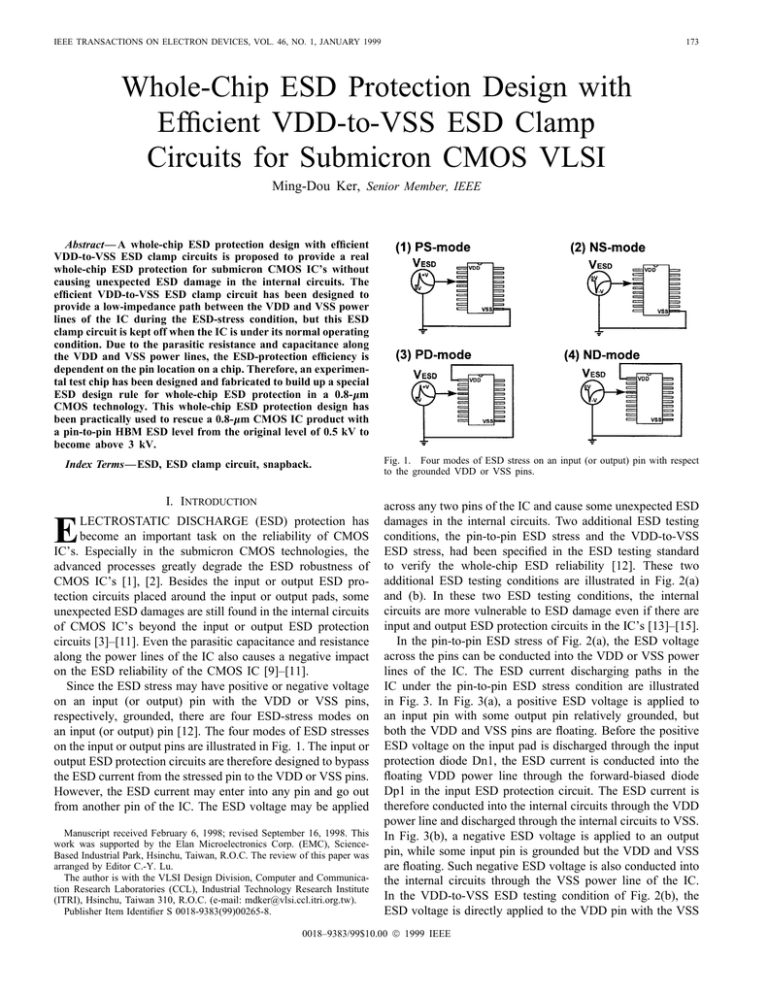 Whole-Chip ESD Protection Design with Efficient VDD-to