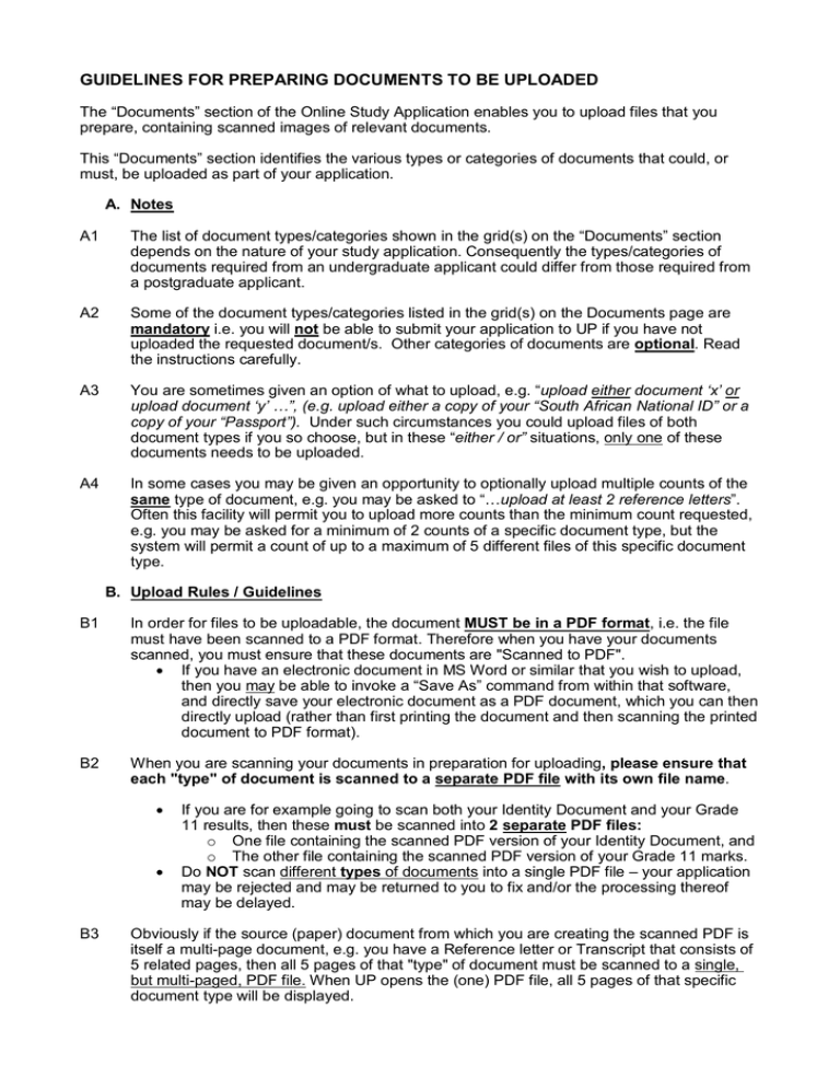GUIDELINES FOR PREPARING DOCUMENTS TO BE UPLOADED