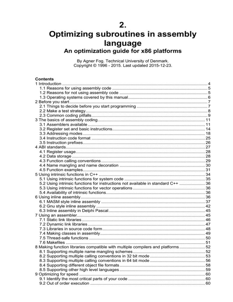 Optimizing subroutines in assembly language
