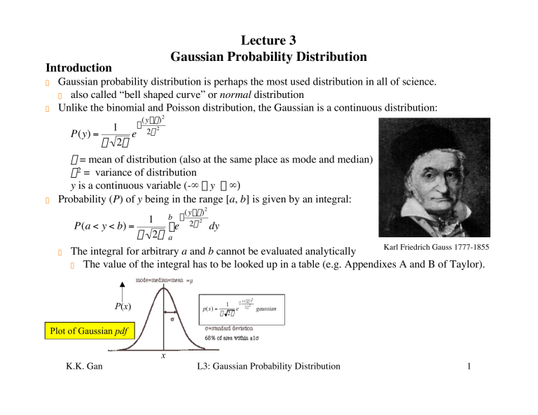 Lecture 3 Gaussian Probability Distribution Lecture 3 Gaussian Probability Distribution