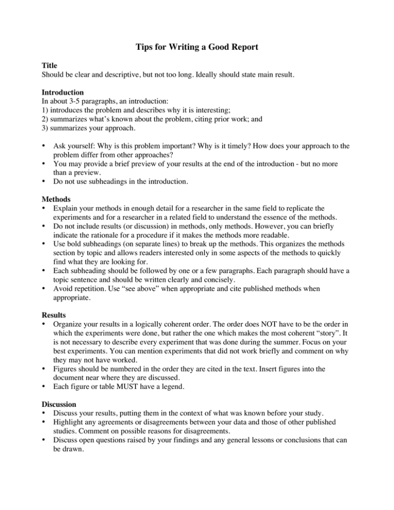 Tips For Writing A Good Report
