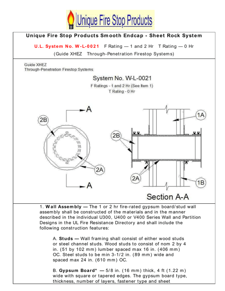 U.L. System No. W-L-0021 Smooth Endcap