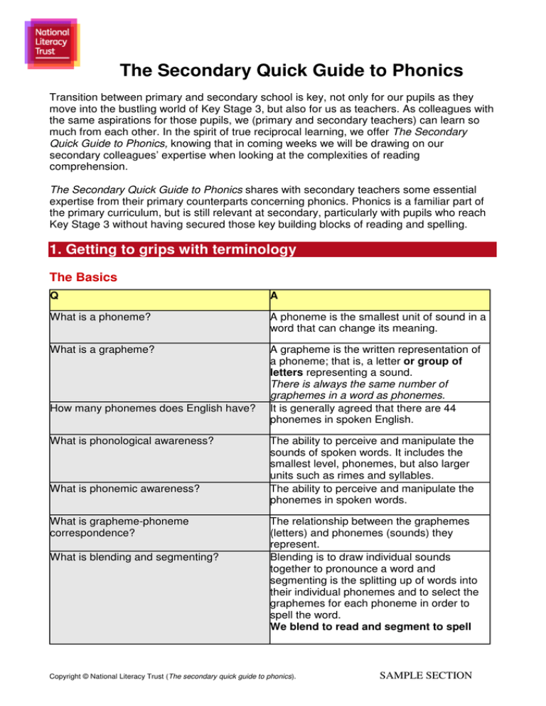 The Secondary Quick Guide to Phonics