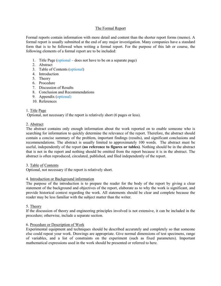 THE FORMAL REPORT