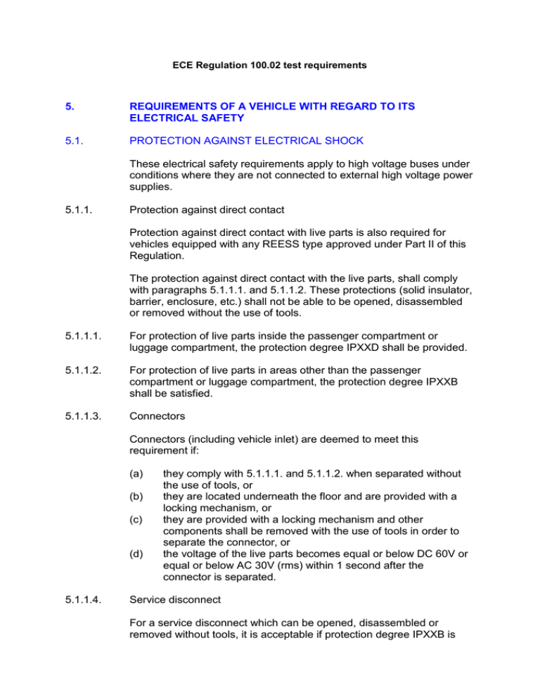 Extracts from ECE Regulation 100