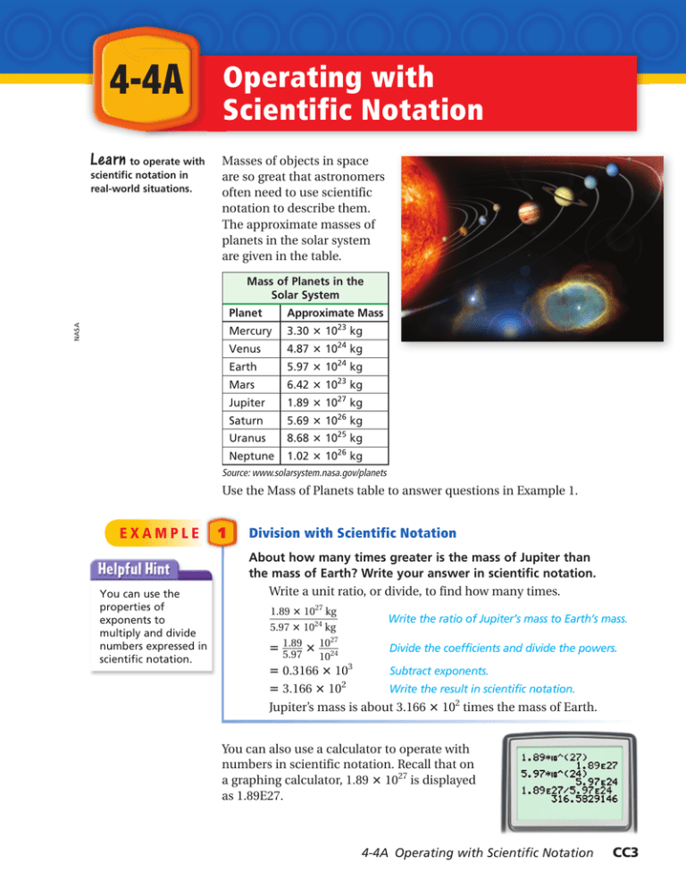 Scientific Notation: Operating with Planets' Mass