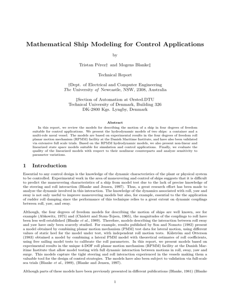 Mathematical Ship Modeling for Control Applications
