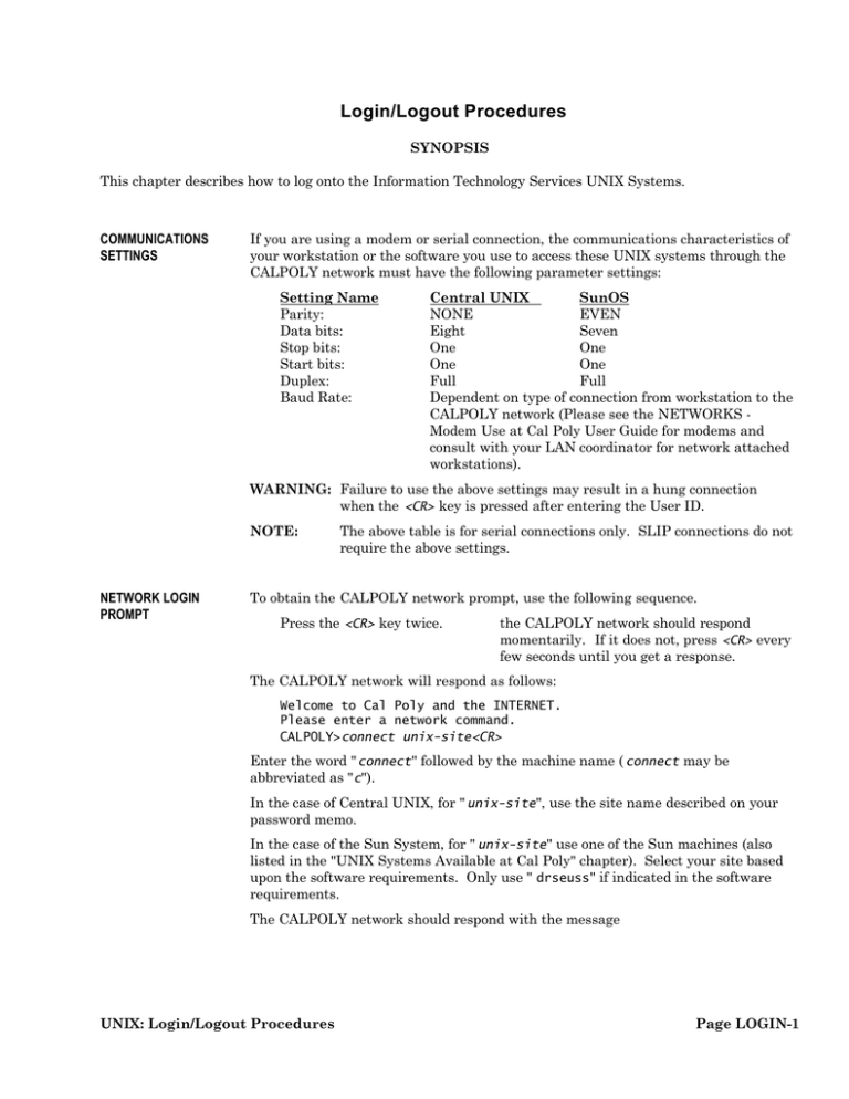 Cal Poly UNIX Login/Logout Guide